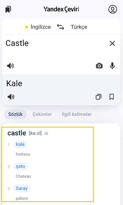 Sözlük | Yandex Çeviri